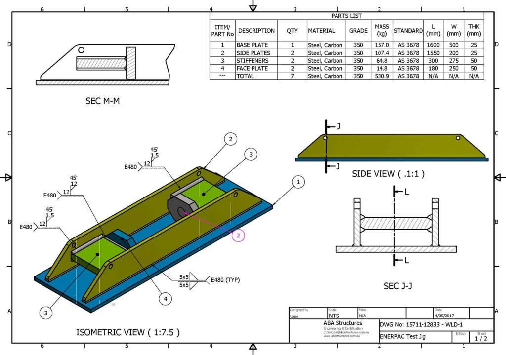 Test jig for 100 tonnes Enerpac Hydralic Ram – ABA Structures Pty Ltd